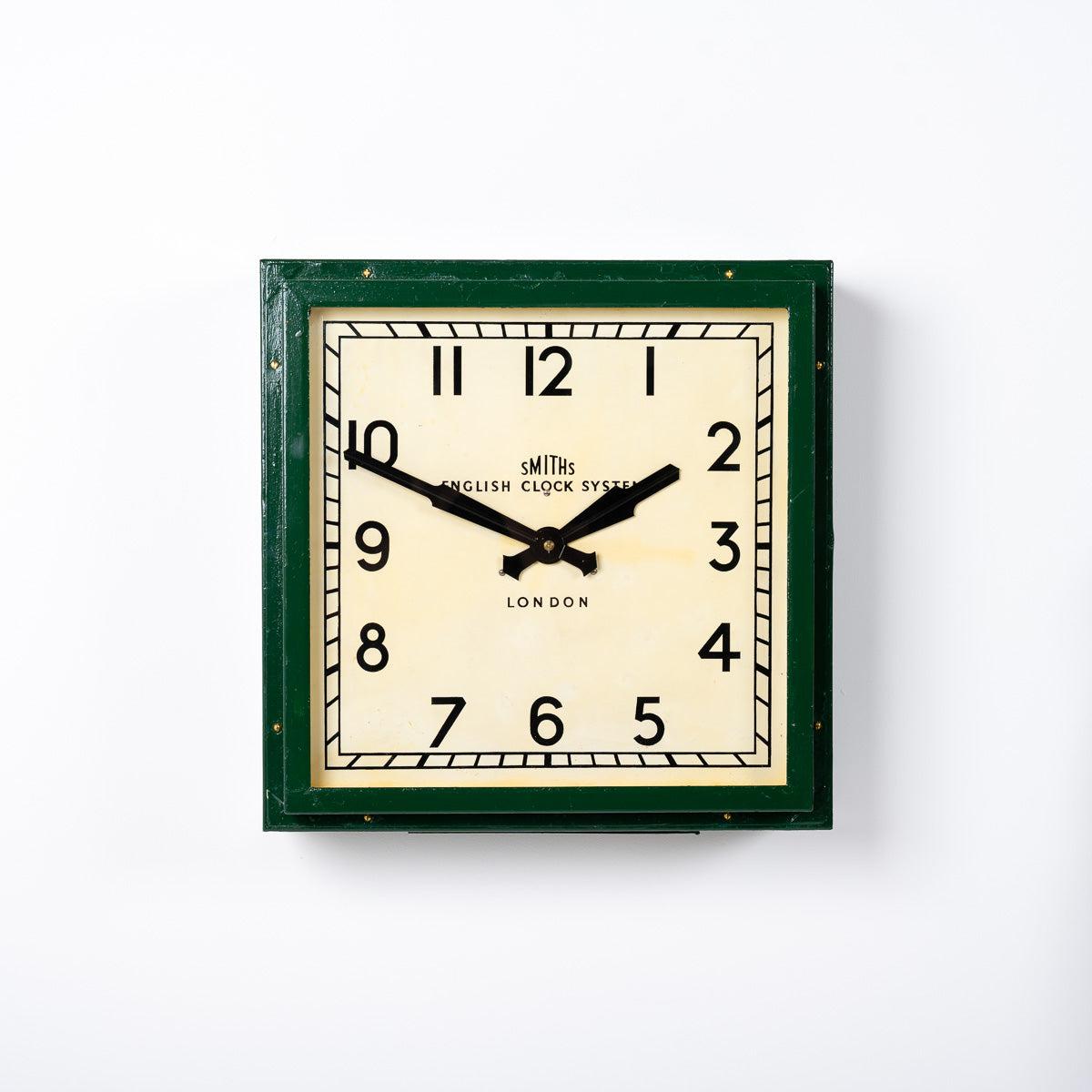 Large Antique Square Factory Wall Clock by Smiths English Clock System ...