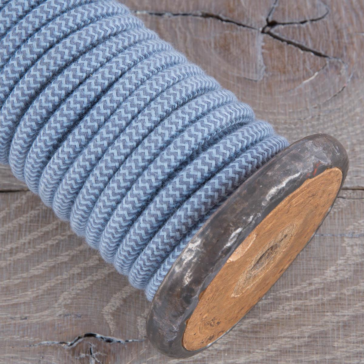 Round Fabric Lighting Cable - Stone Grey & Ocean - Industrial Glow ...